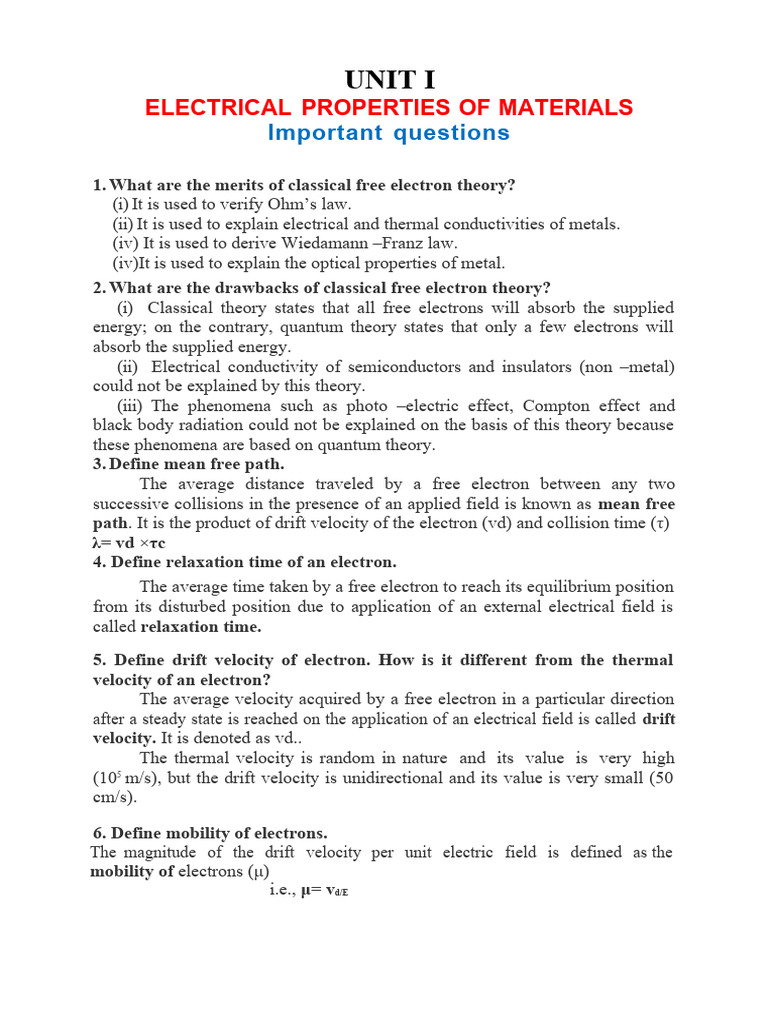 UNIT 1,2,3,4,5 Physics For Information Science - Important Questions | PDF | Semiconductors ...