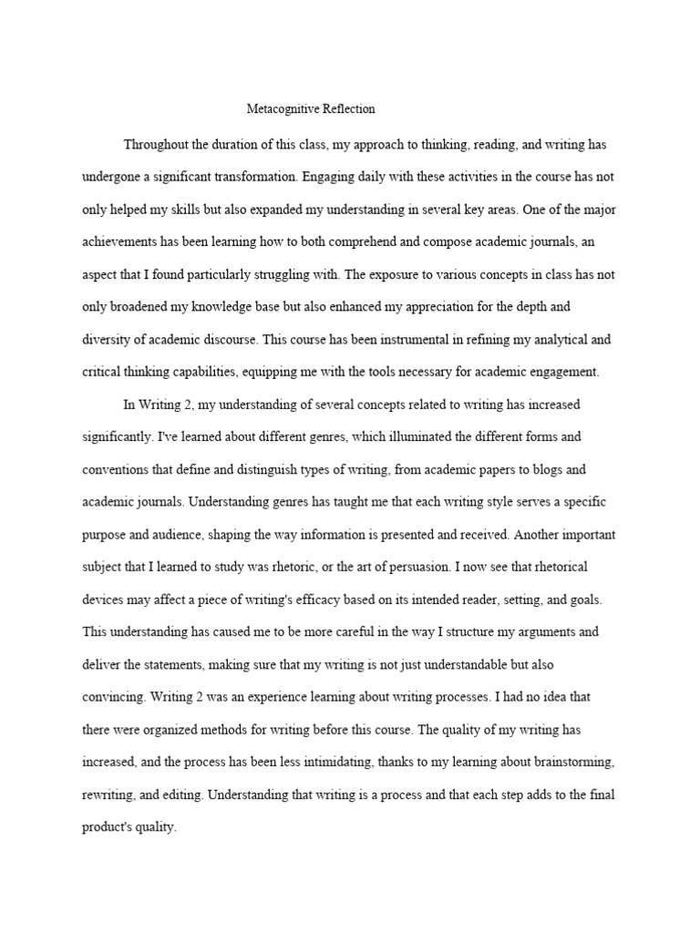 Final Metacognitive Reflection | PDF | Rhetoric | Critical Thinking