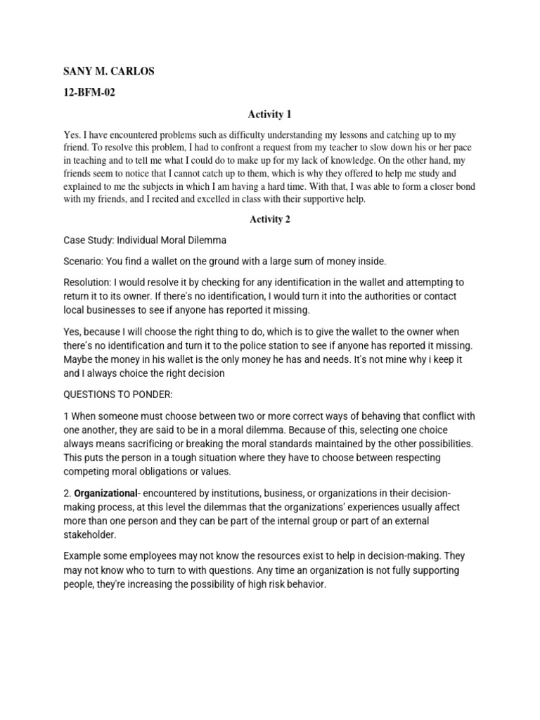 Sany M. Carlos 12-BFM-02 | PDF | Decision Making | Cognition