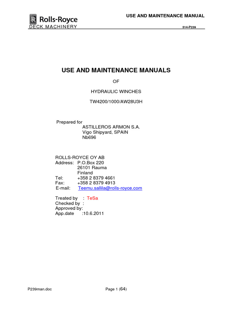 Rolls Royce User & Maintenance Manual 514-P239 | PDF | Occupational ...