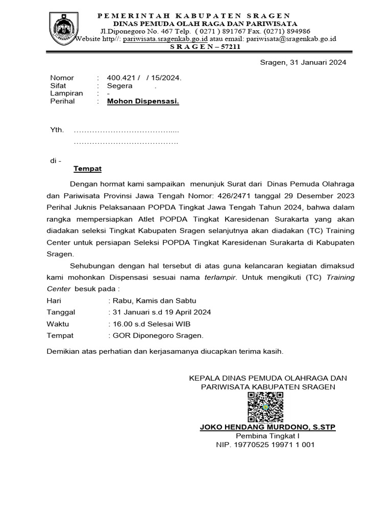 Contoh Surat Dispen Basket | PDF