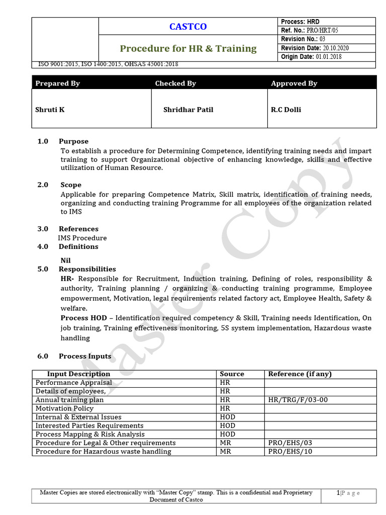 HR & Training - Procedure | PDF | Iso 9000 | Recruitment