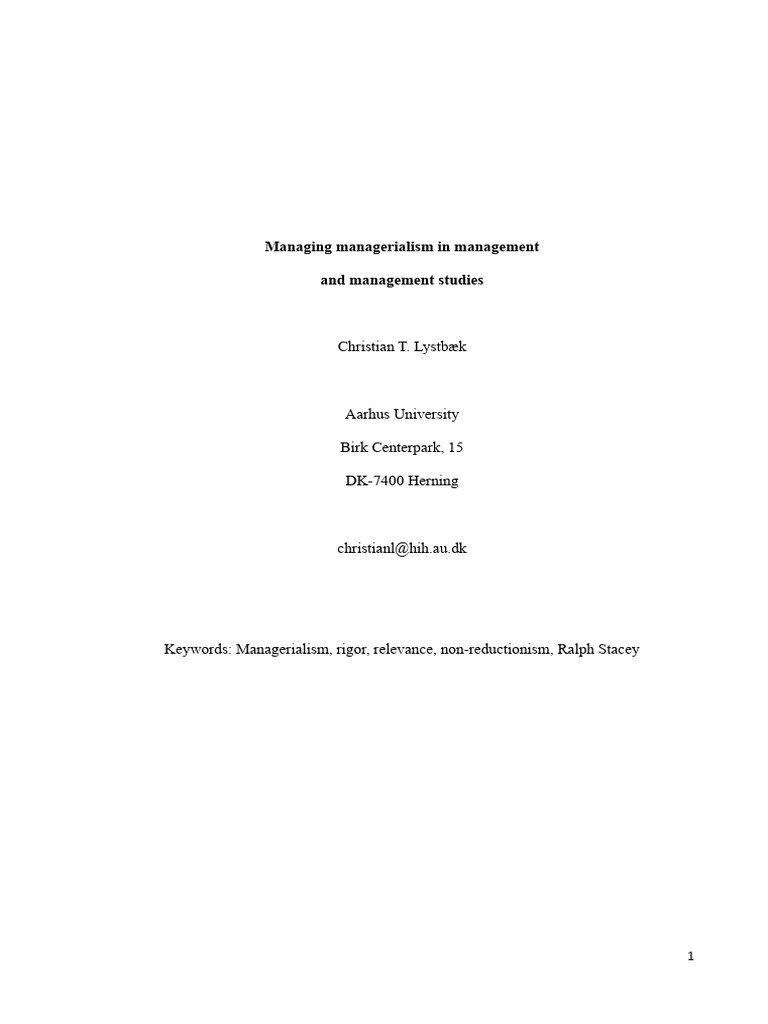 IFSAM 2012 Managing Managerialism in Management Studies Full Paper | PDF | Rationality ...