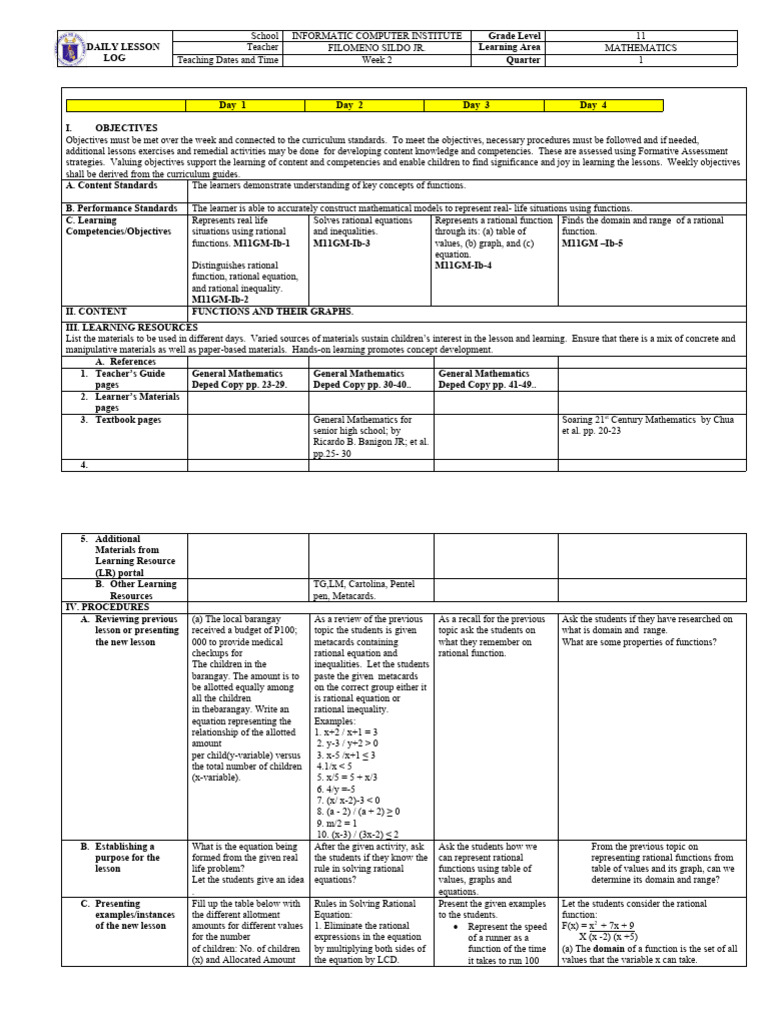 DLL Gen Math Week 2 | PDF | Function (Mathematics) | Mathematics