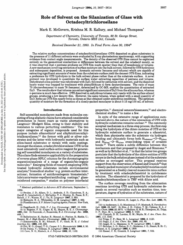 1194 - Role of Silanes On The Effect of Silanization of Glass | PDF | X ...