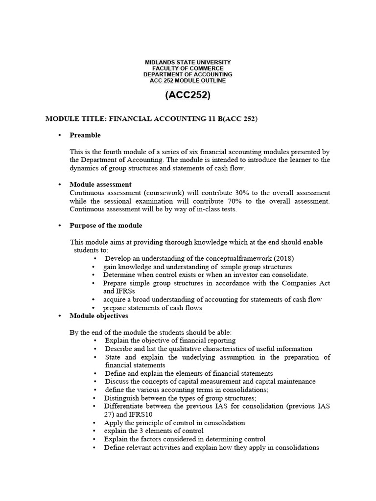 Acc 252 Module Outline | PDF | International Financial Reporting Standards | Consolidation ...