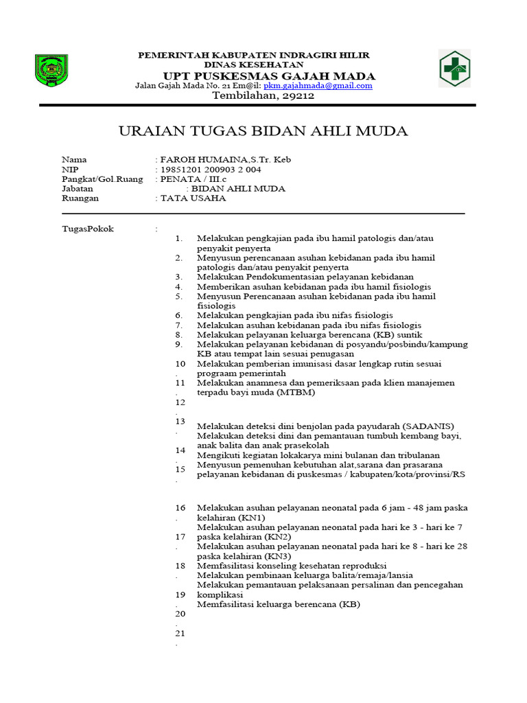 Uraian Tugas Maina Sesuai SKP 2022 | PDF