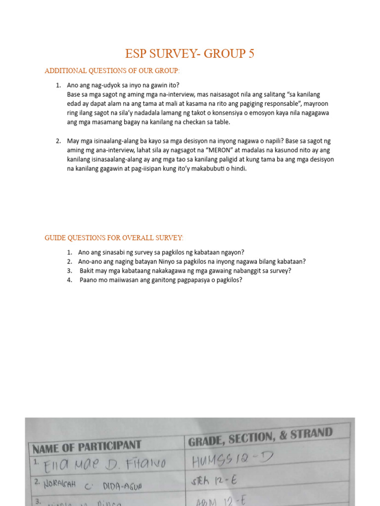 Esp Survey | PDF