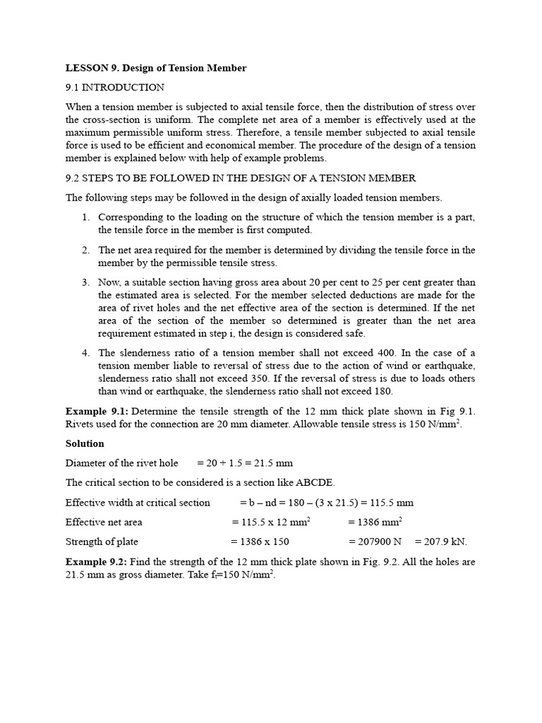 LESSON 9. Design of Tension Member | PDF | Stress (Mechanics) | Tension ...