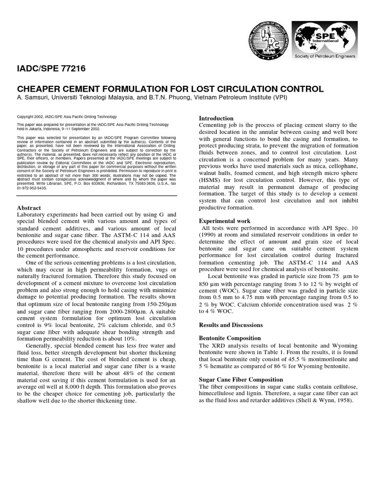 Loss Circulation in Drilling and Well Construction: The Significance of ...