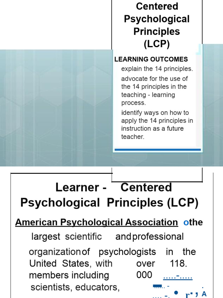 Learner-Centered Psychological Principles | PDF | Learning | Motivational