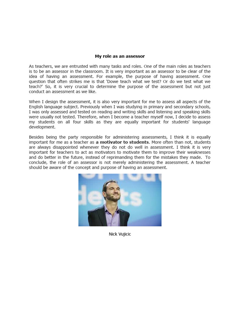 Sample My Role As An Assessor | PDF