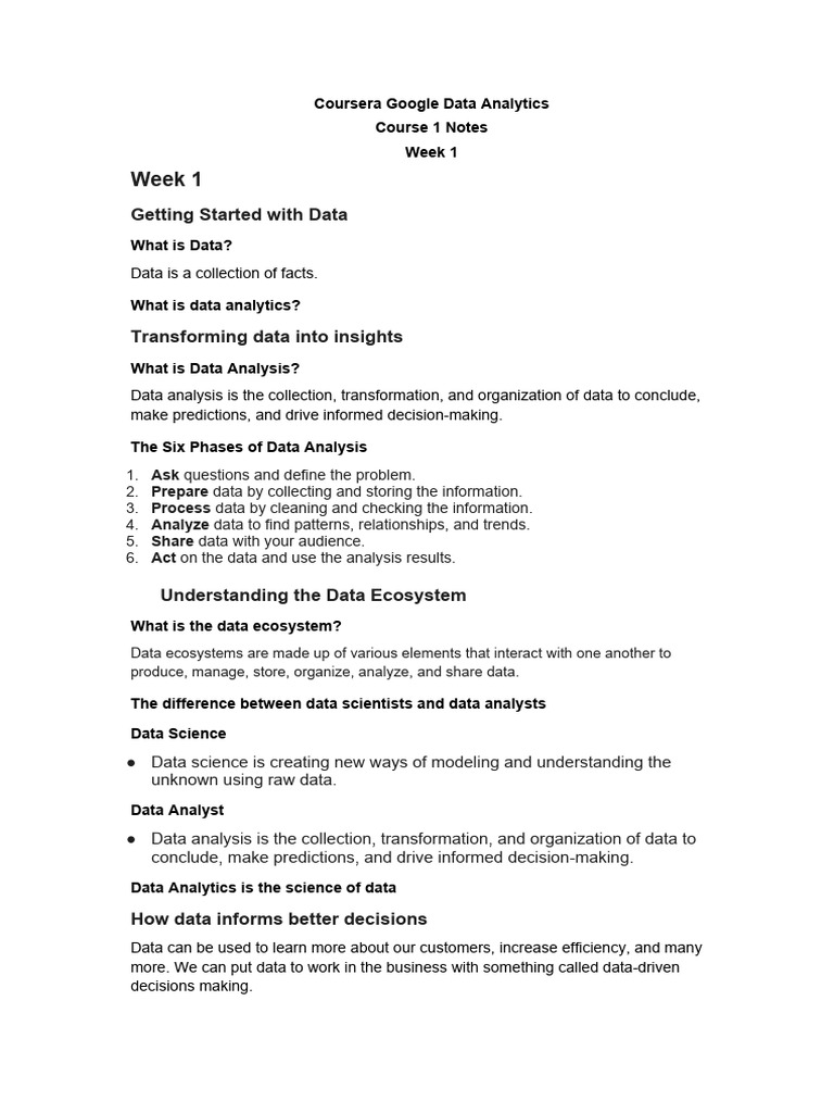 Coursera - Data Analytics - Course 1 | PDF | Data Analysis | Data Science Coursera - Data Analytics - Course 1 | PDF | Data Analysis | Data Science