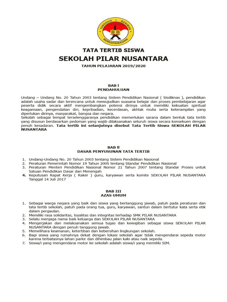 Tata Tertib Siswa Sekolah Dasar | PDF