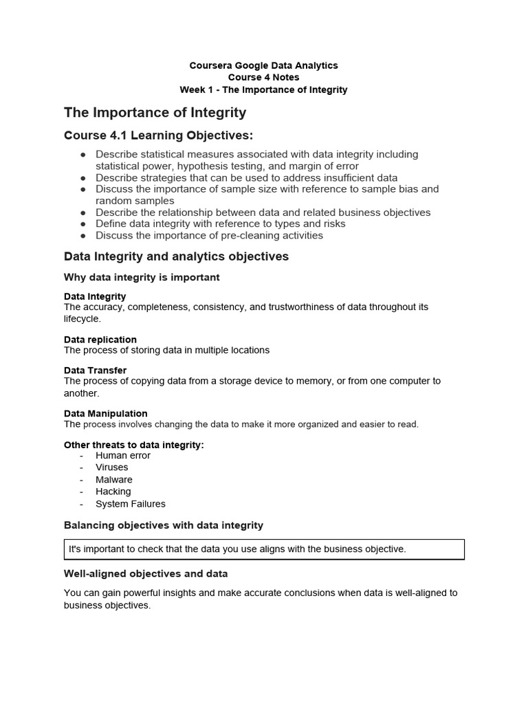 Data Integrity in Google Analytics Course | PDF | Statistics | Sql