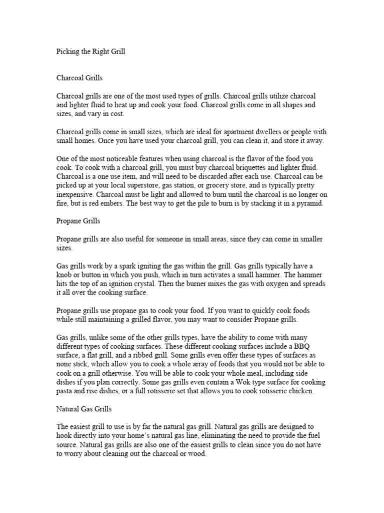 Picking The Right Grill | PDF | Barbecue Grill | Smoking (Cooking)
