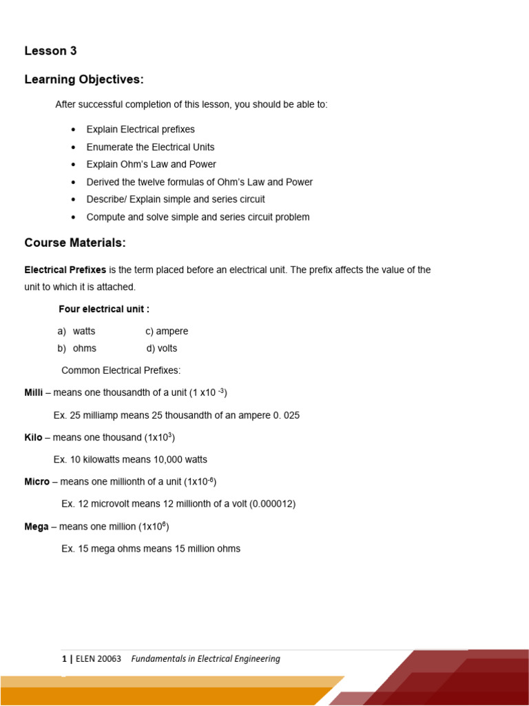 Electrical Prefixes and Ohm's Law | PDF | Volt | Electrical Network