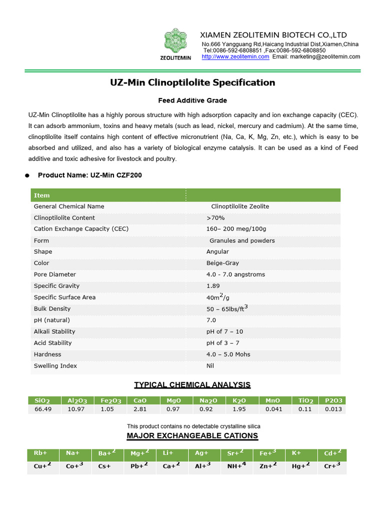 Specification CZF200 | PDF | Adsorption | Physical Sciences