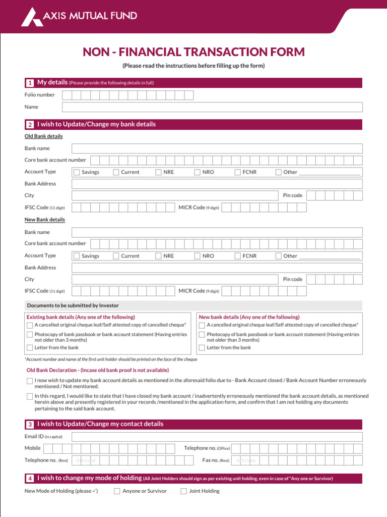 AXIS Common Non-Financial Transaction Form | PDF | Cheque | Banks