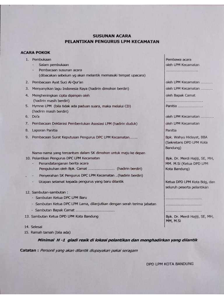 Susunan Acara Pelantikan LPM | PDF