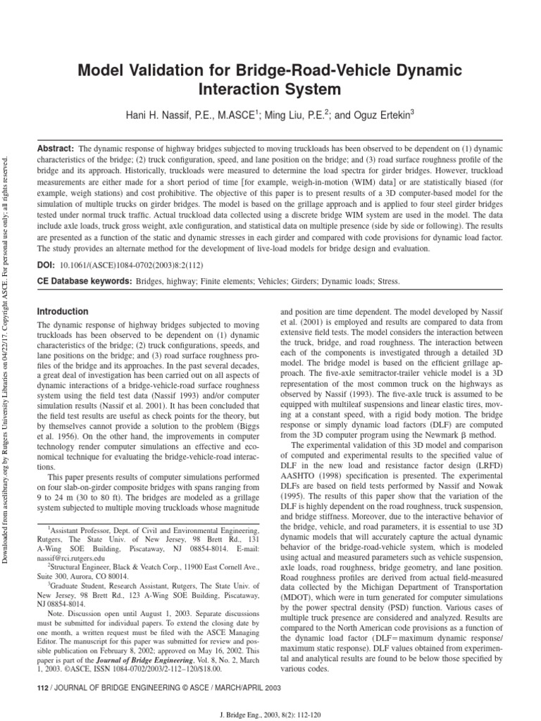 Model Validation For Bridge-Road-Vehicle Dynamic Interaction | PDF ...