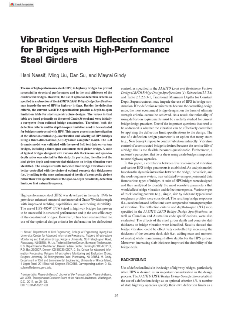 2011 Vibration Versus Deflection Control For Bridges With High ...