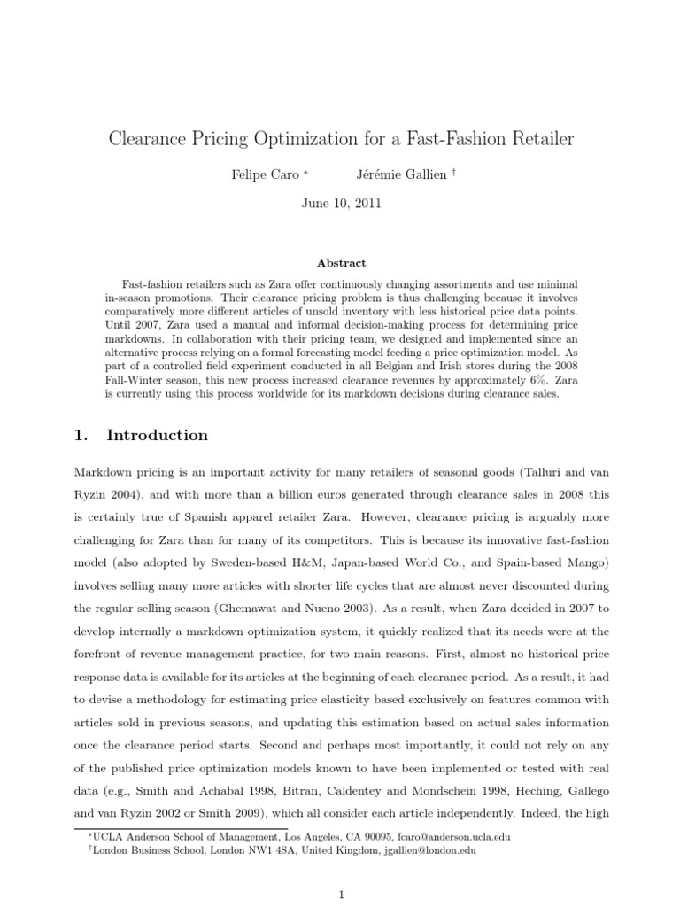 Clearance Pricing Optim | PDF | Retail | Regression Analysis
