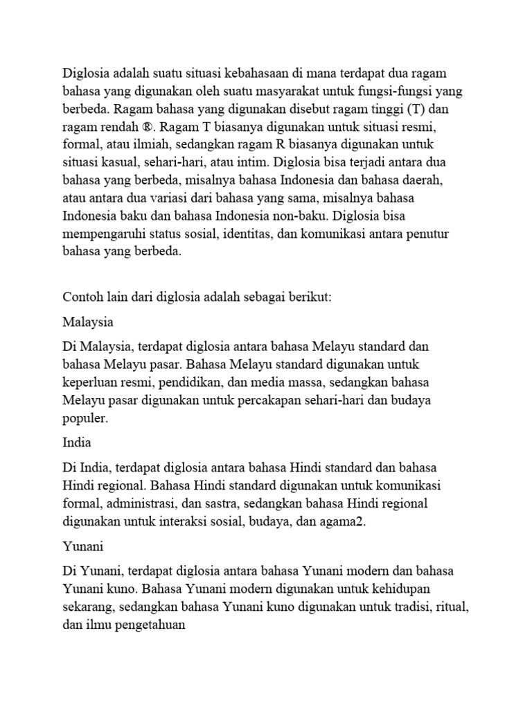 Memahami Konsep Diglosia dalam Bahasa | PDF | Seni & Disiplin Bahasa