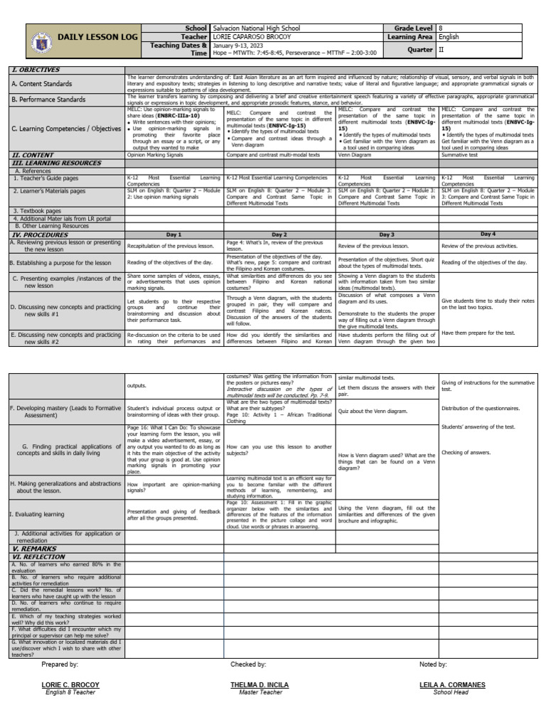 DLL Eng8 Q2W8 OMS and Multimodal Text | PDF | Learning | Human ... DLL Eng8 Q2W8 OMS and Multimodal Text | PDF | Learning | Human ...