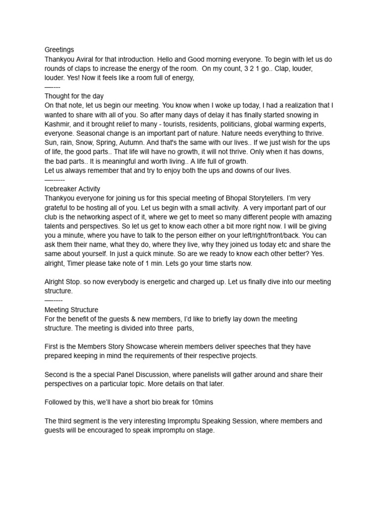 Meeting Script Pdf