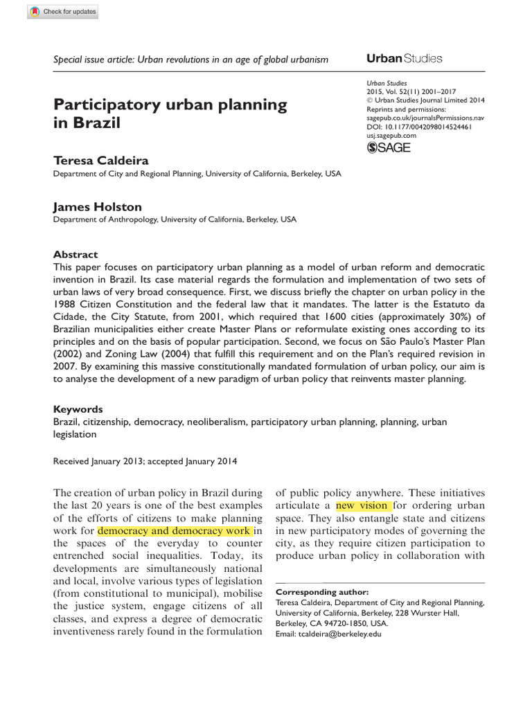 Participatory Urban Planning in Brazil | PDF | Urban Planning | Democracy