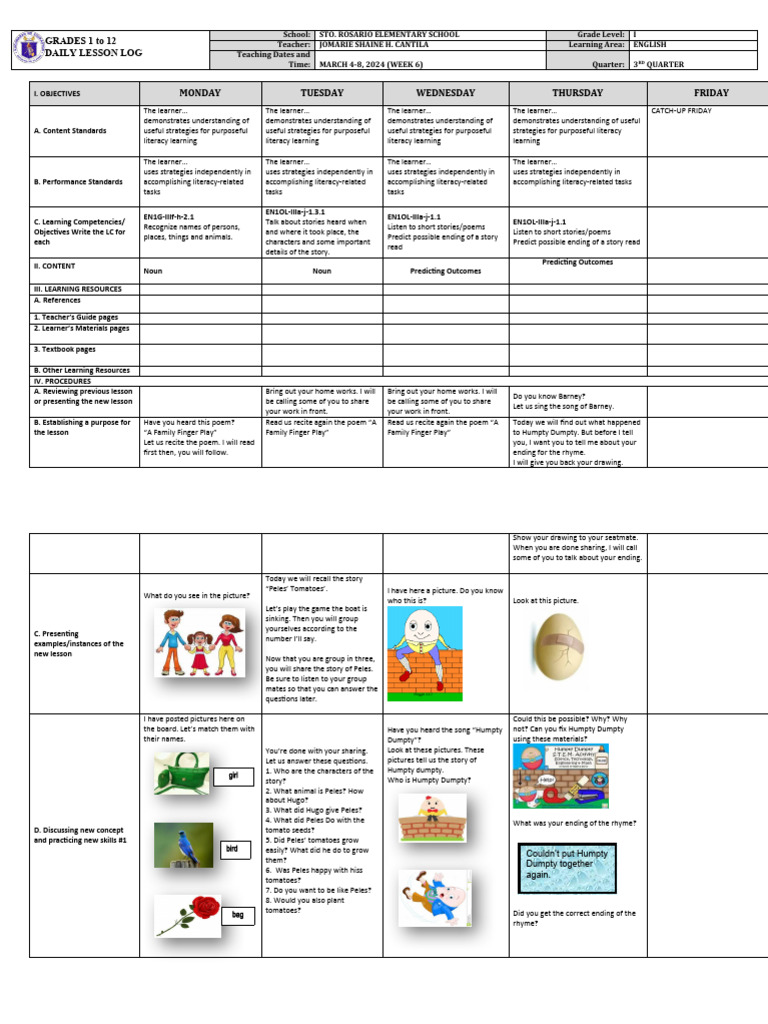 DLL - English 1 - Q3 - W6 | PDF | Learning | Differentiated Instruction