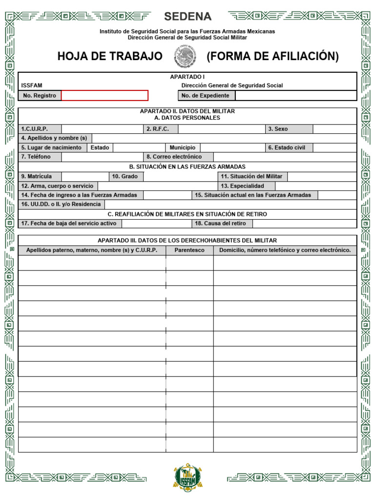 Formato Hoja de Trabajo ISSFAM 2025 | PDF | Bienestar | Ciencia militar