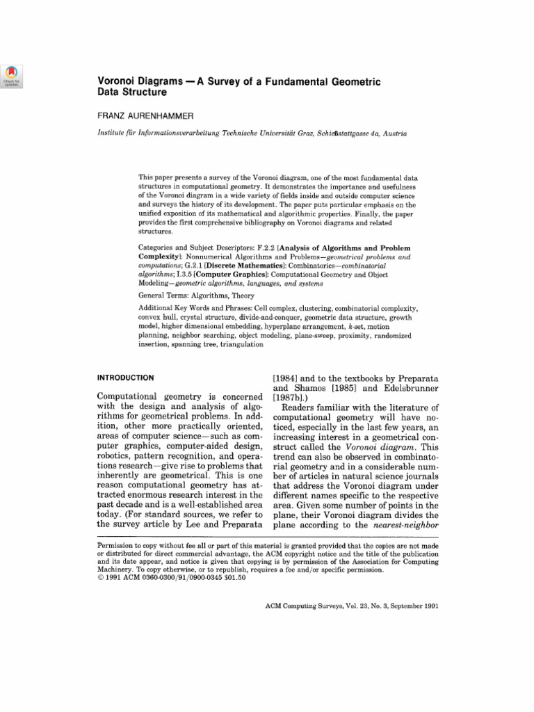 Voronoi Diagrams - A Survey of A Fundamental Geometric Data Structure | PDF | Combinatorics ...