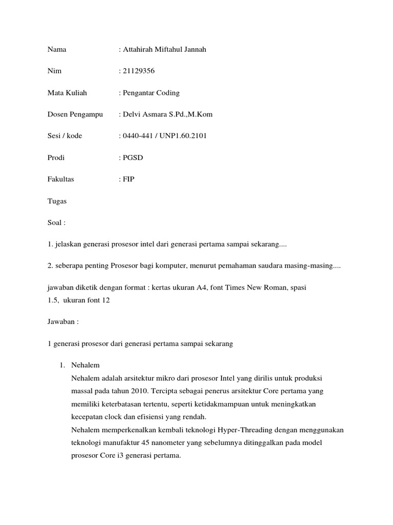 Tugas 1 Pengantar Coding Attahirah Miftahul Jannah 21129356 | PDF | Komputer | Teknologi & Rekayasa