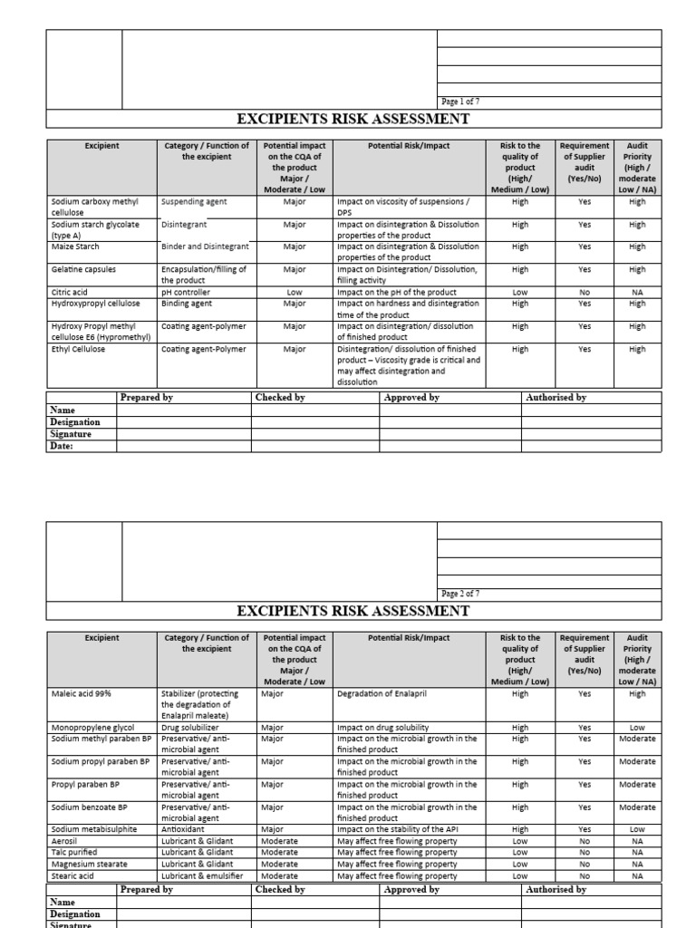 Excipient Risk Assessment - 20.07.2021 | PDF | Chemical Substances