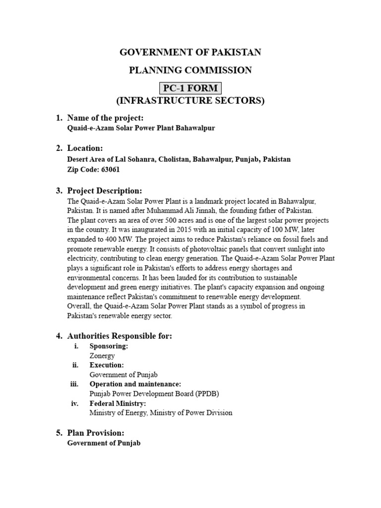 PC-1 Form of Sharif | PDF | Renewable Energy | Solar Power
