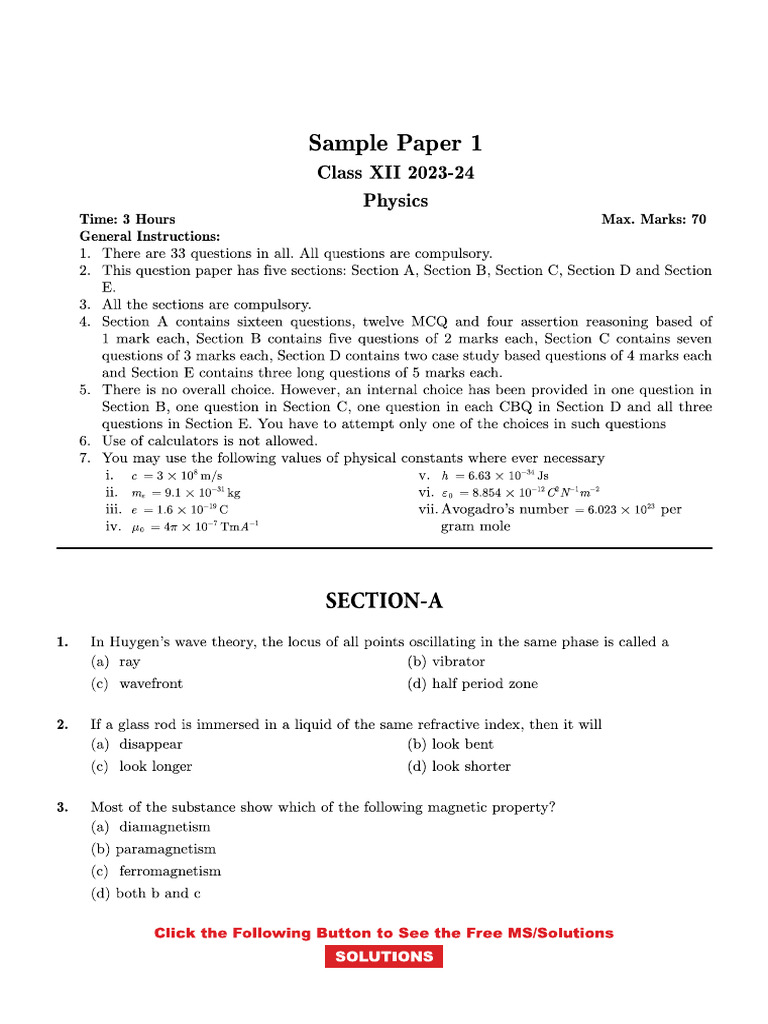Physic Sample Papper 1-7 | PDF