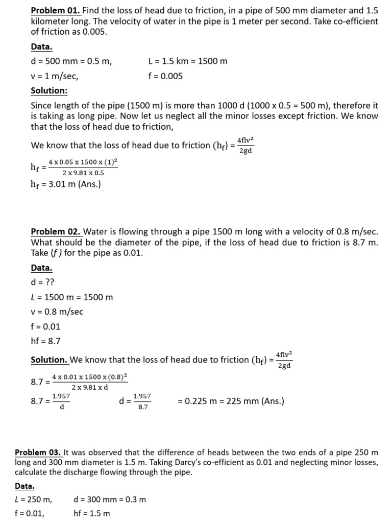 Problems On Pipe Flow-Lectures 31-32 | PDF