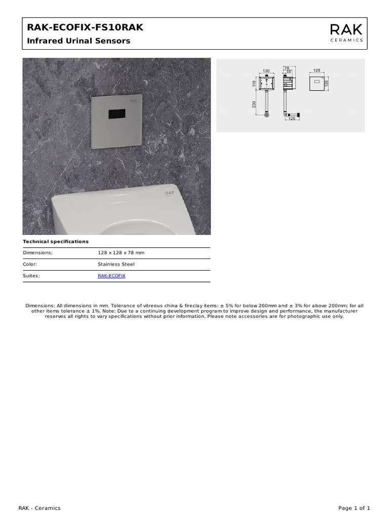 Rak Ecofix Fs10rak Urinal Flush Sensor | PDF