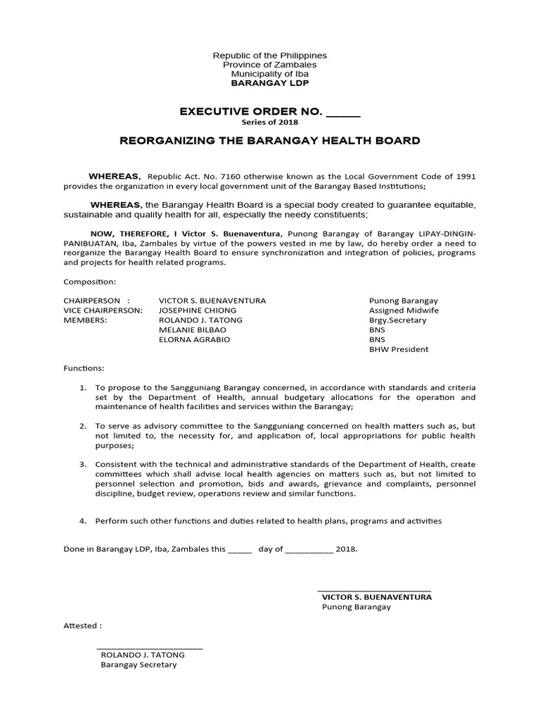 Executive Orders Barangay | PDF | Rabies | Violence