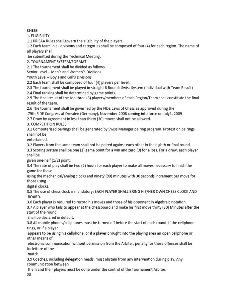 CHESS Prisaa 2024 Guidelines | PDF | Chess | Sports