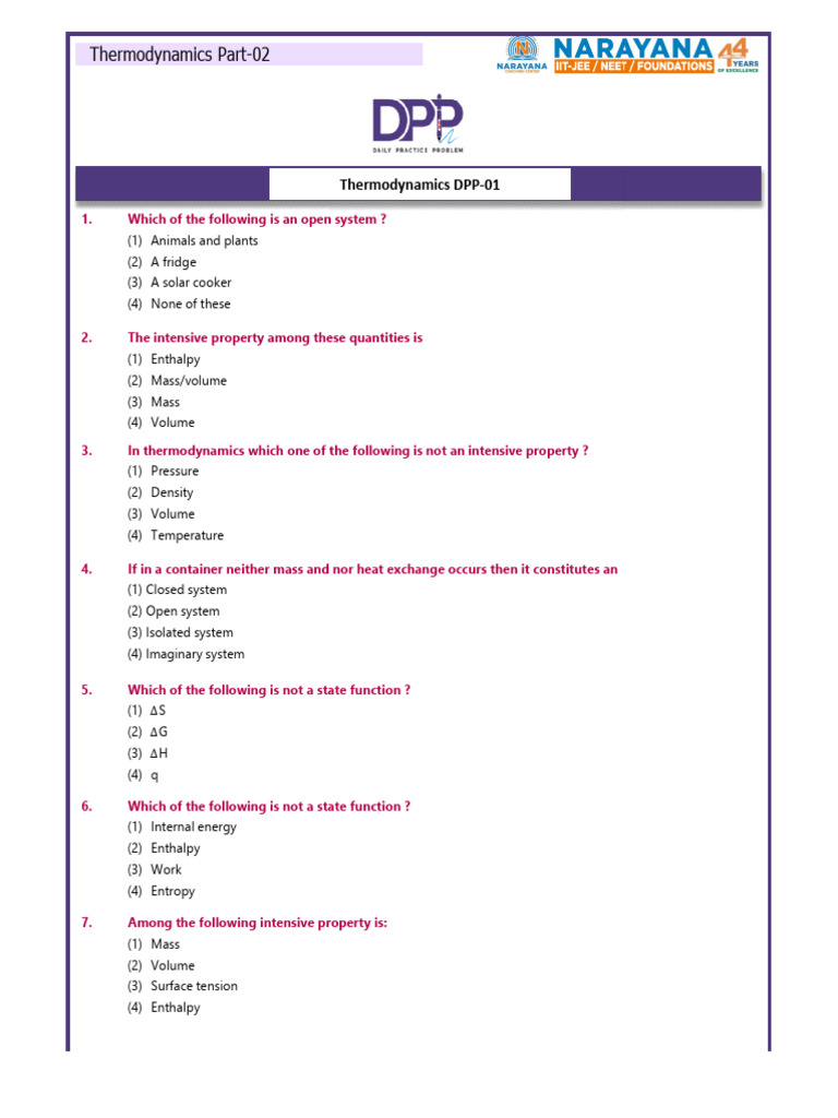 THERMODYNAMICS -DPP | PDF | Enthalpy | Physical Sciences