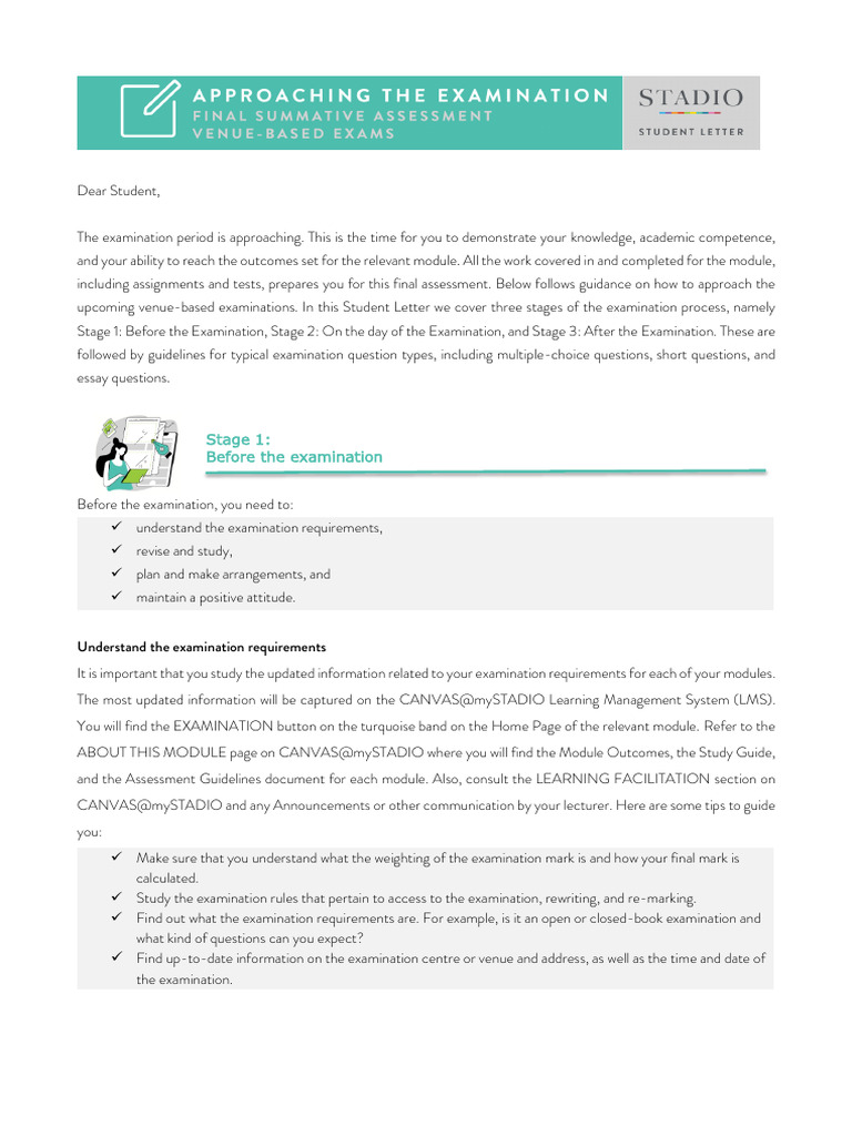 STUDENT LETTER - Approaching The Examination - Venue-Based | PDF ...