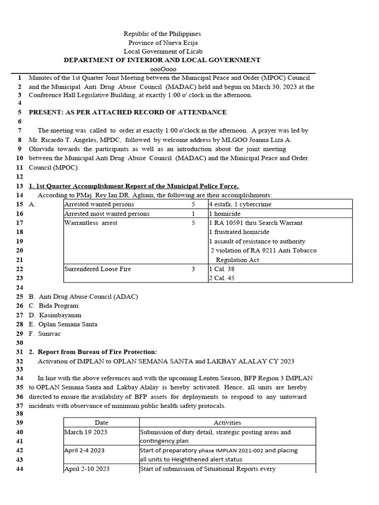 MINUTES MPOC 1st Quarter Joint MTG With MADAC 3302023 | PDF | Government