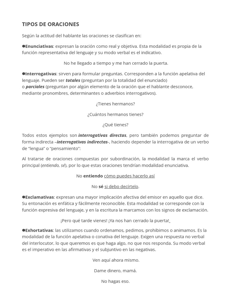 Tipos de Oraciones Según La Actitud Del Hablante 1 y 2 | PDF | Verbo ...