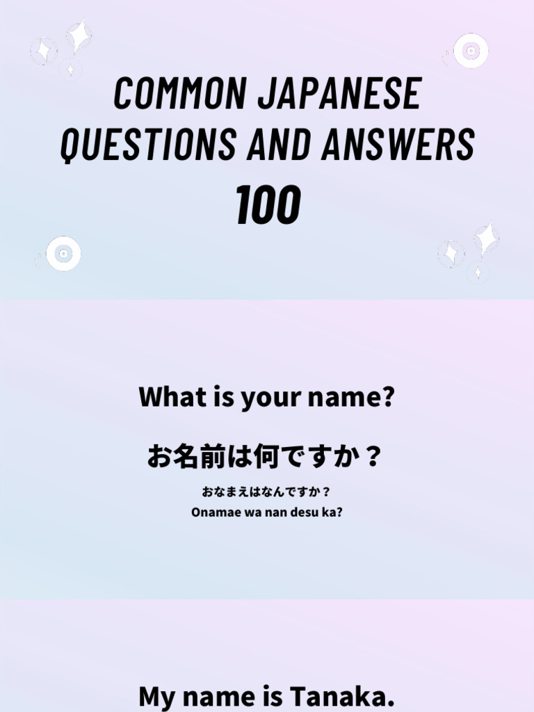 Common Japanese Questions and Answers 100 | PDF