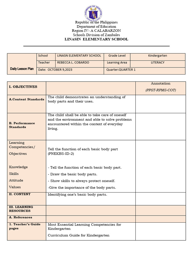 Cot DLP Kinder q1 Week 7 | PDF | Educational Assessment | Learning