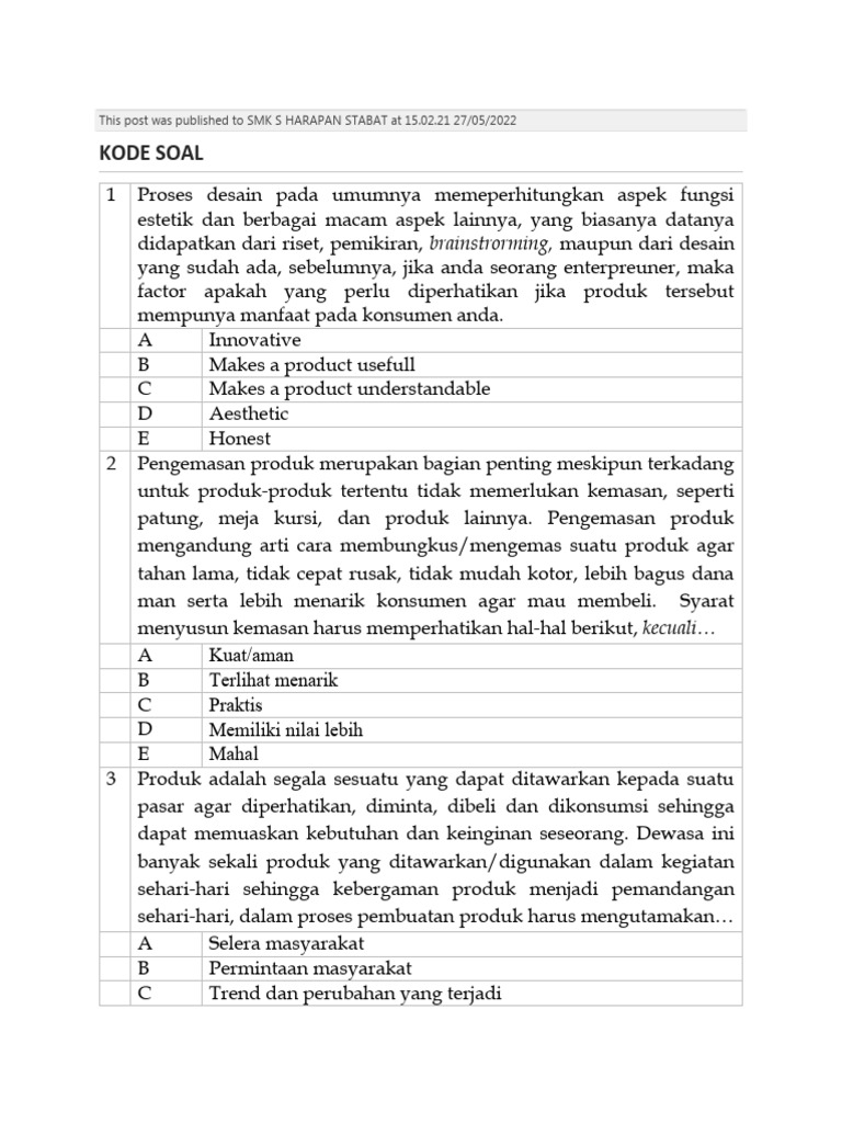 Contoh Soal V1204 C3 PKDK | PDF