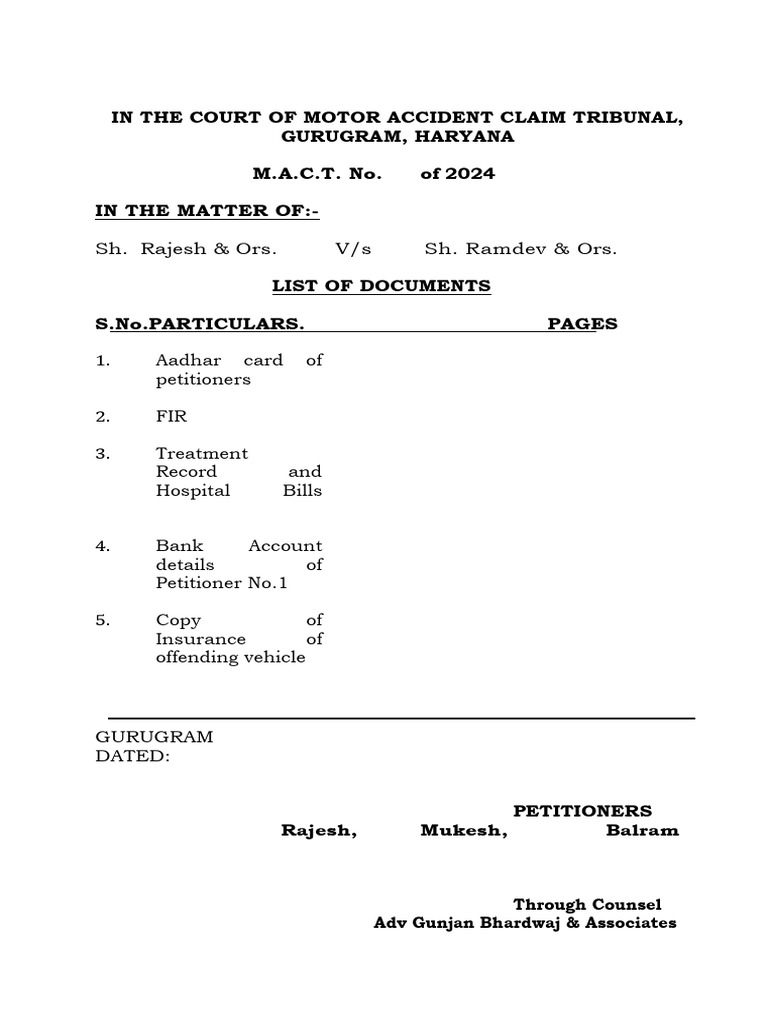 MACT Claim for Road Accident in Gurugram | PDF | Affidavit